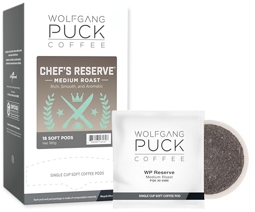 Wolfgang Puck Coffee, Chef's Reserve, Medium Roast, 9.5 Gram Soft Pods, 18 Count (Pack of 1)