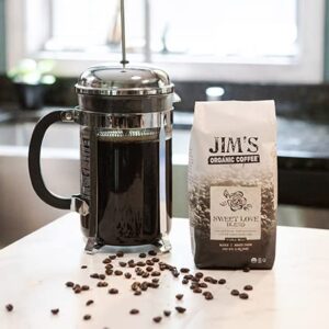 Jim’s Organic Coffee – Sweet Love Blend – Whole Bean, Dark Roast, Bold 11 oz Bag