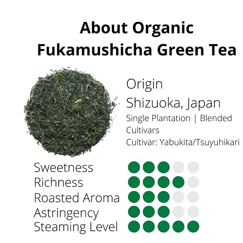 Ocha & Co. Organic Fukamushi Tea - Loose Leaf Japanese Deep Steamed Sencha Green Tea - Intense Taste Tea, 100g/3.5oz.