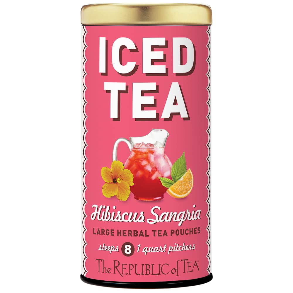 The Republic of Tea – Hibiscus Sangria Iced Herbal Tea, 8 Large Quart-Sized Iced Tea Pouches, Naturally Caffeine Free