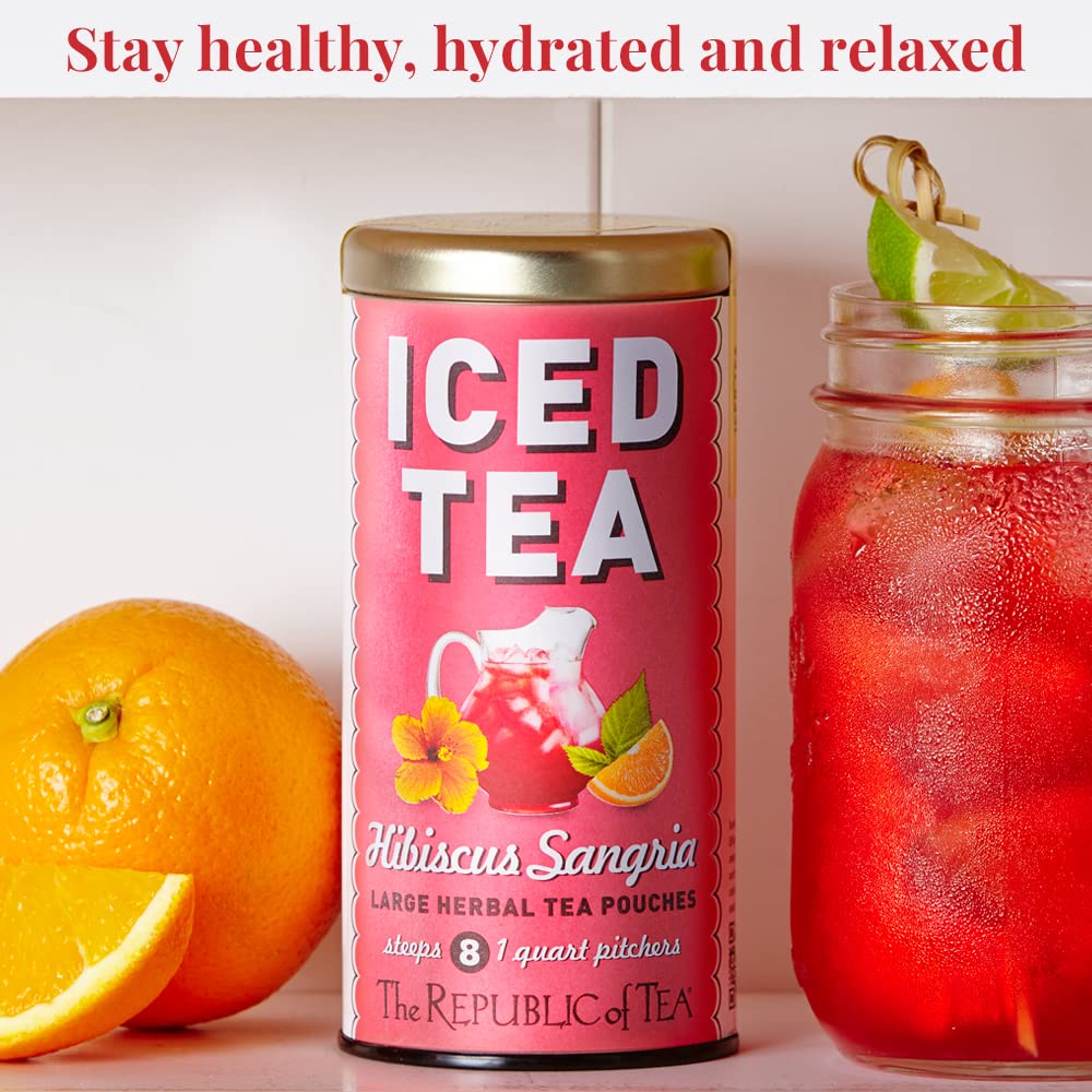 The Republic of Tea – Hibiscus Sangria Iced Herbal Tea, 8 Large Quart-Sized Iced Tea Pouches, Naturally Caffeine Free