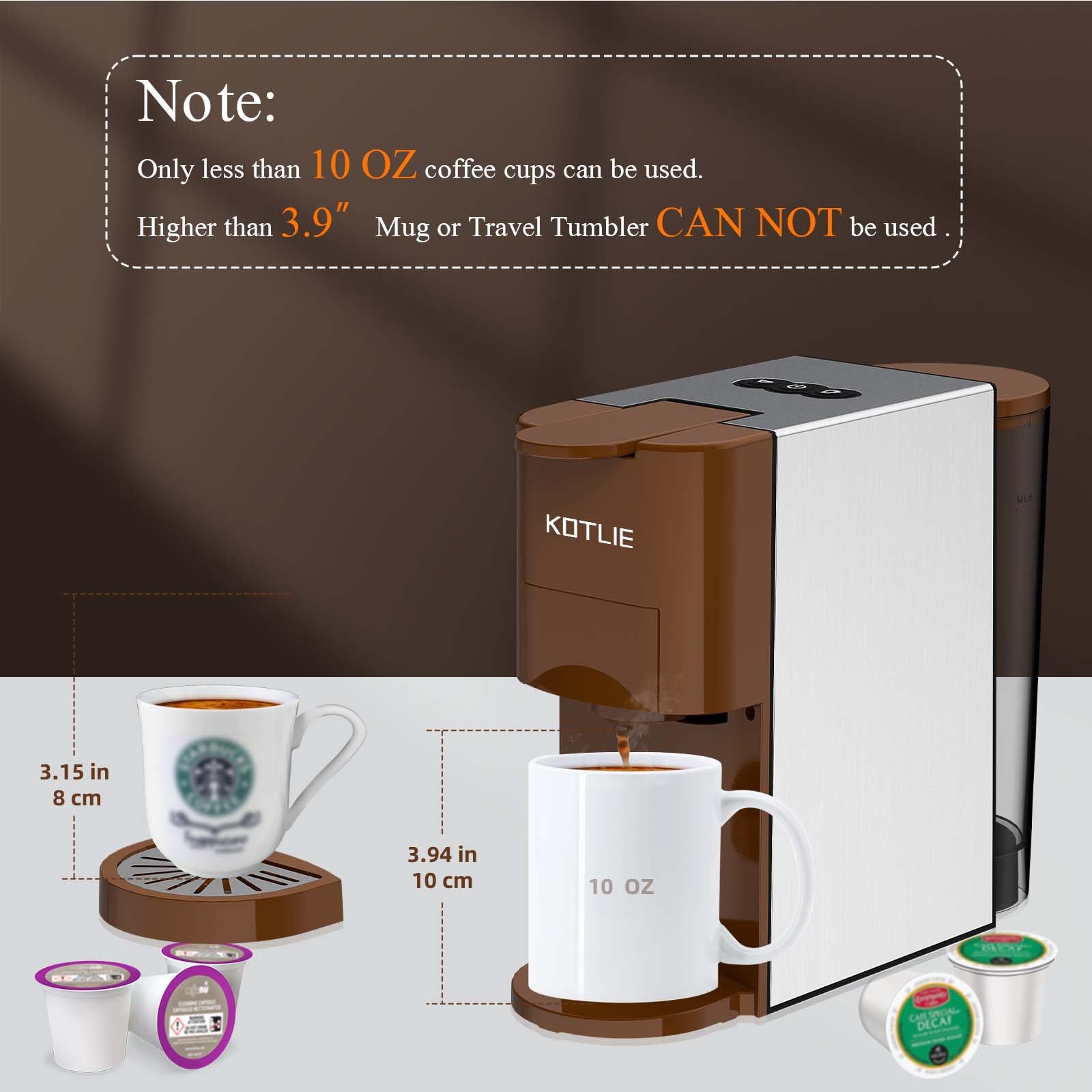 KOTLIE Single Serve Coffee Maker, 4 in1 Espresso Machine for Nespresso Original/K cups/L'OR/Ground Coffee/illy Coffee ESE, 19Bar Espresso Maker, 1450W Fast Heat Coffee Machine(Coffee)