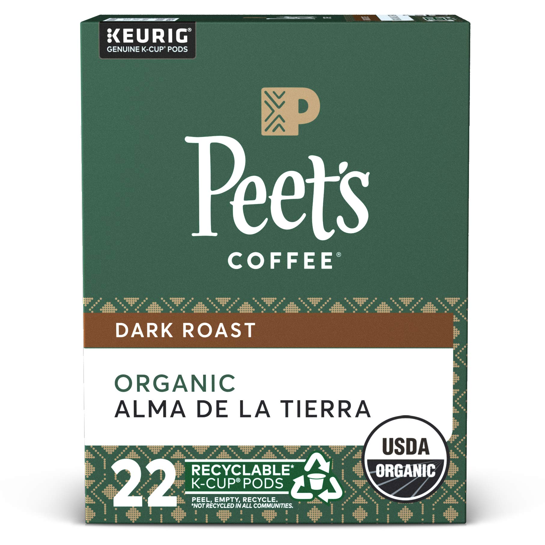 Peet’s Coffee Organic Alma De La Tierra K-Cup Coffee Pods for Keurig Brewers, Dark Roast, 22 Pods