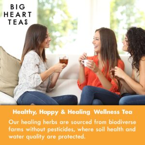 Big Heart Tea Co. Ginger Turmeric Tea, Certified Organic Tea Bags (10 Count) Herbal Caffeine Free Blend with Adaptogenic Tulsi, Peppercorn, Cinnamon - Cup of Sunshine