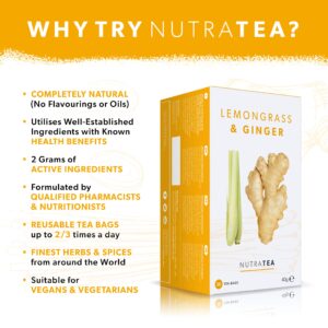 Nutra Tea - Lemongrass & Ginger Tea - 20 Tea Bags - Herbal Tea