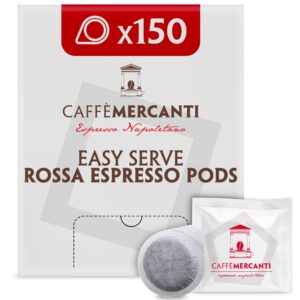 caffe mercanti ese (easy serve espresso) rossa italian coffee pods in filter paper - 44mm, 150 pods - italiano caffe filter paper - non-gmo