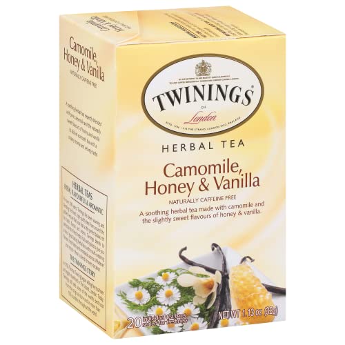 Twinings Tea, Camomile, Honey & Vanilla - Comforting Caffeine Free Blend, Twinings Camomile Tea Bags with Honey & Vanilla, Soothing Twining Sleep Tea Beverage, 20 Count