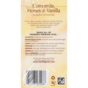 Twinings Tea, Camomile, Honey & Vanilla - Comforting Caffeine Free Blend, Twinings Camomile Tea Bags with Honey & Vanilla, Soothing Twining Sleep Tea Beverage, 20 Count