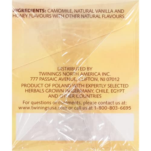 Twinings Tea, Camomile, Honey & Vanilla - Comforting Caffeine Free Blend, Twinings Camomile Tea Bags with Honey & Vanilla, Soothing Twining Sleep Tea Beverage, 20 Count