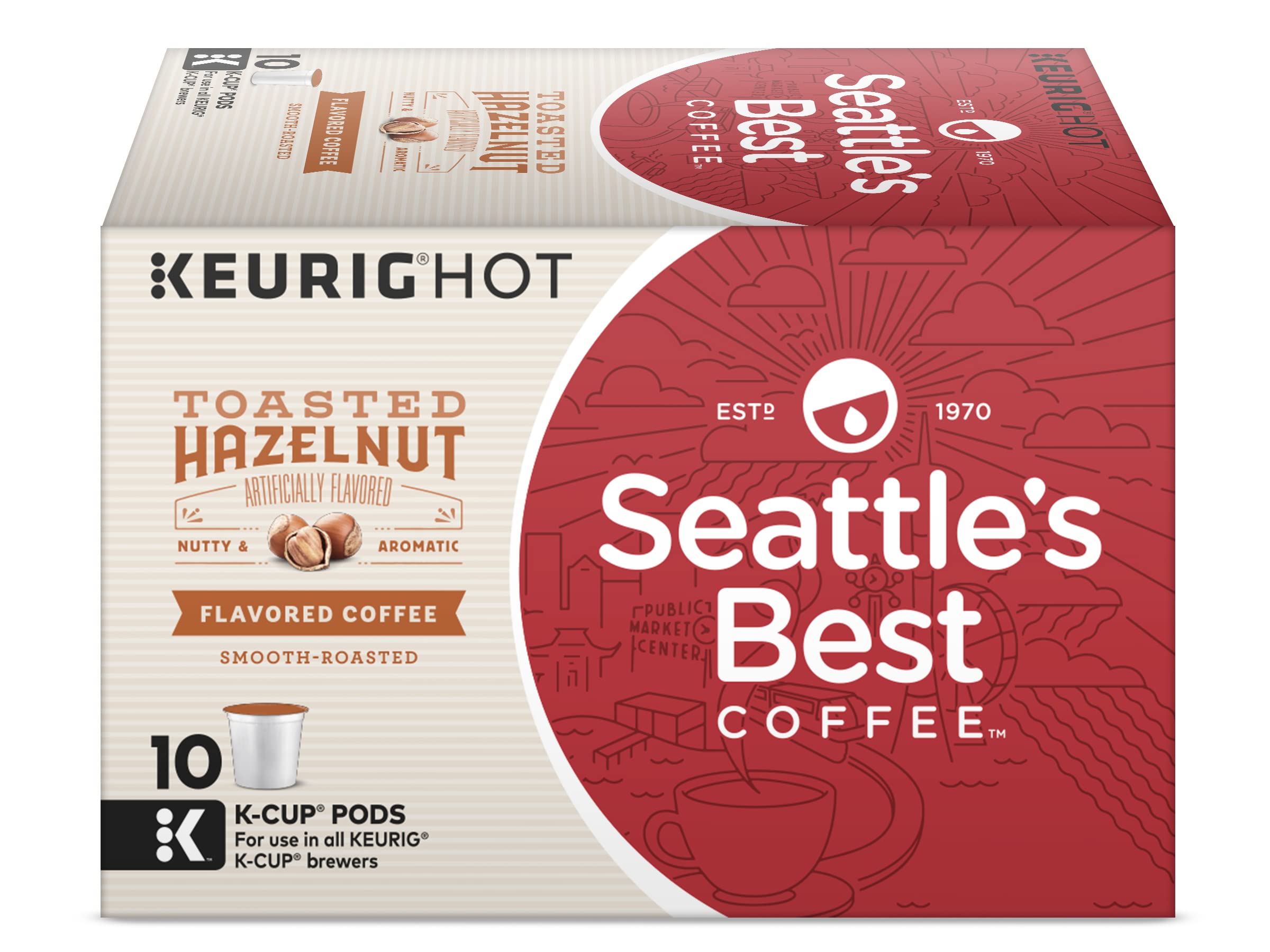 Seattle’s Best Coffee K-Cups, Toasted Hazelnut - Smooth Roasted Flavored Ground Coffee, 10 K-Cup Pods/Pack (Pack of 3)