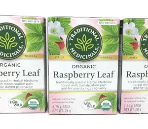 Traditional Medicinals Organic Raspberry Leaf Herbal Tea Caffeine Free, 16 ct. (Pack Of 3)