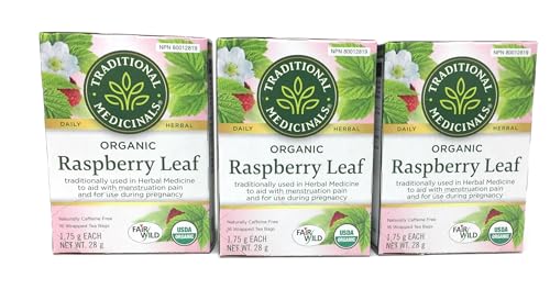 Traditional Medicinals Organic Raspberry Leaf Herbal Tea Caffeine Free, 16 ct. (Pack Of 3)