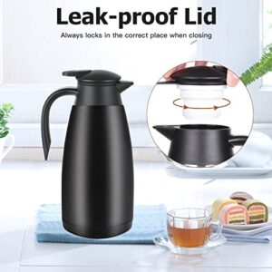 68oz Stainless Steel Thermal Coffee Carafe,Double Walled Vacuum Thermos, Thermal Pot Flask for Coffee, Tea, Hot Water, Hot Beverage,12 Hours Hot, 24 Hours Cold,Black