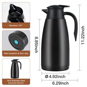 68oz Stainless Steel Thermal Coffee Carafe,Double Walled Vacuum Thermos, Thermal Pot Flask for Coffee, Tea, Hot Water, Hot Beverage,12 Hours Hot, 24 Hours Cold,Black