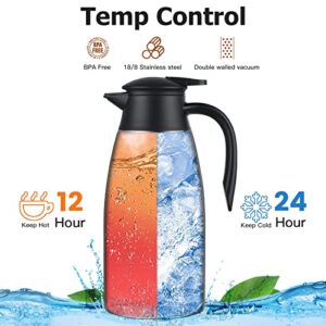 68oz Stainless Steel Thermal Coffee Carafe,Double Walled Vacuum Thermos, Thermal Pot Flask for Coffee, Tea, Hot Water, Hot Beverage,12 Hours Hot, 24 Hours Cold,Black