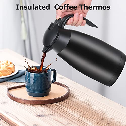 68oz Stainless Steel Thermal Coffee Carafe,Double Walled Vacuum Thermos, Thermal Pot Flask for Coffee, Tea, Hot Water, Hot Beverage,12 Hours Hot, 24 Hours Cold,Black