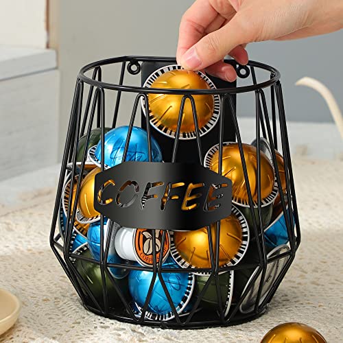 KEGII Magnetic Coffee Pod Holder, Wall Mount Large K Cup Keurig Pod Organizer for Nespresso Vertuo Capsules, Coffee Basket Coffee Bar Accessories Decor Storage Black Coffee Station