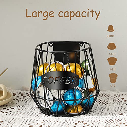 KEGII Magnetic Coffee Pod Holder, Wall Mount Large K Cup Keurig Pod Organizer for Nespresso Vertuo Capsules, Coffee Basket Coffee Bar Accessories Decor Storage Black Coffee Station