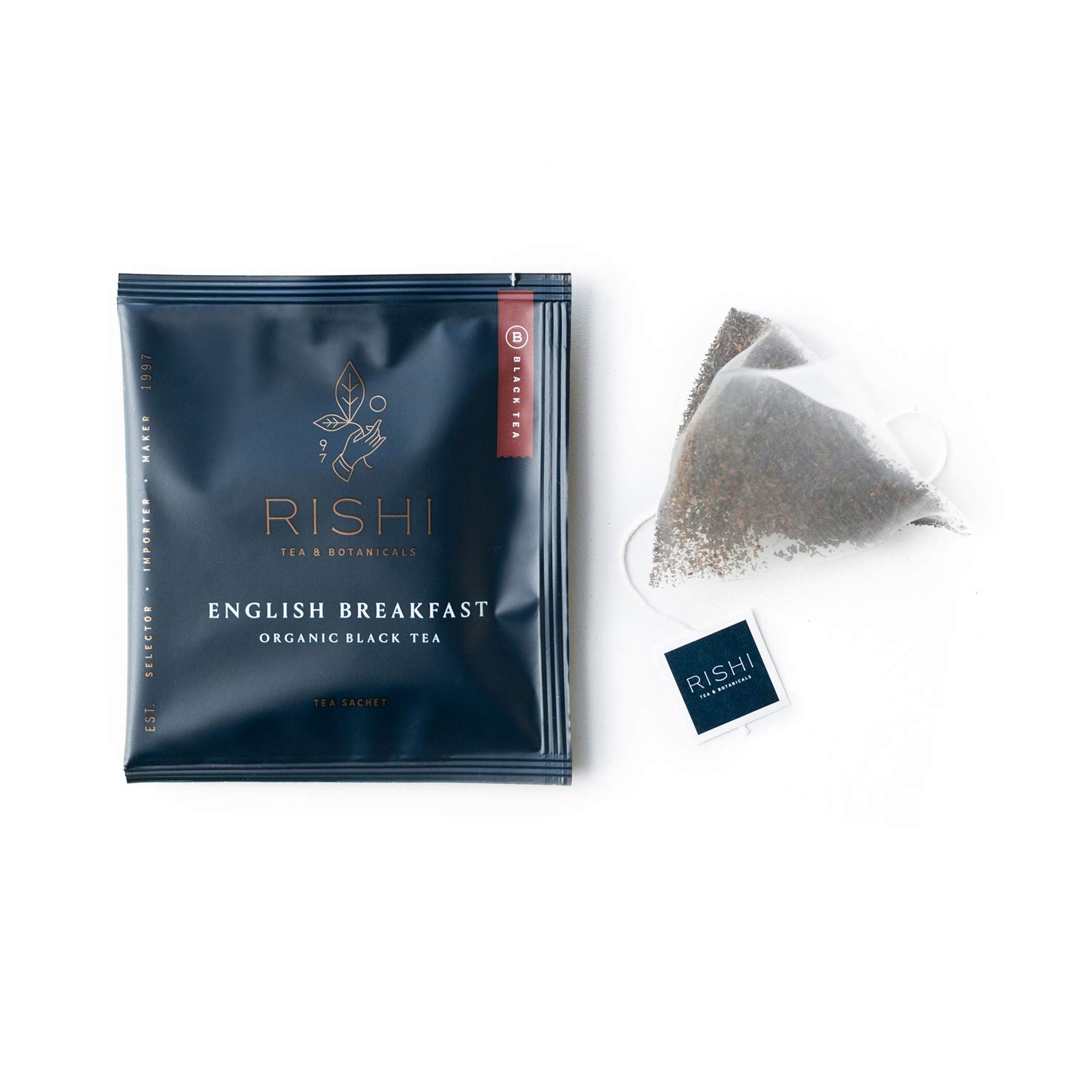 Rishi Tea English Breakfast Tea | USDA Organic Direct Trade Sachet Tea Bags, Certified Kosher Pure Black Tea, Energizing & Caffeinated | 50 Count (Pack of 1)