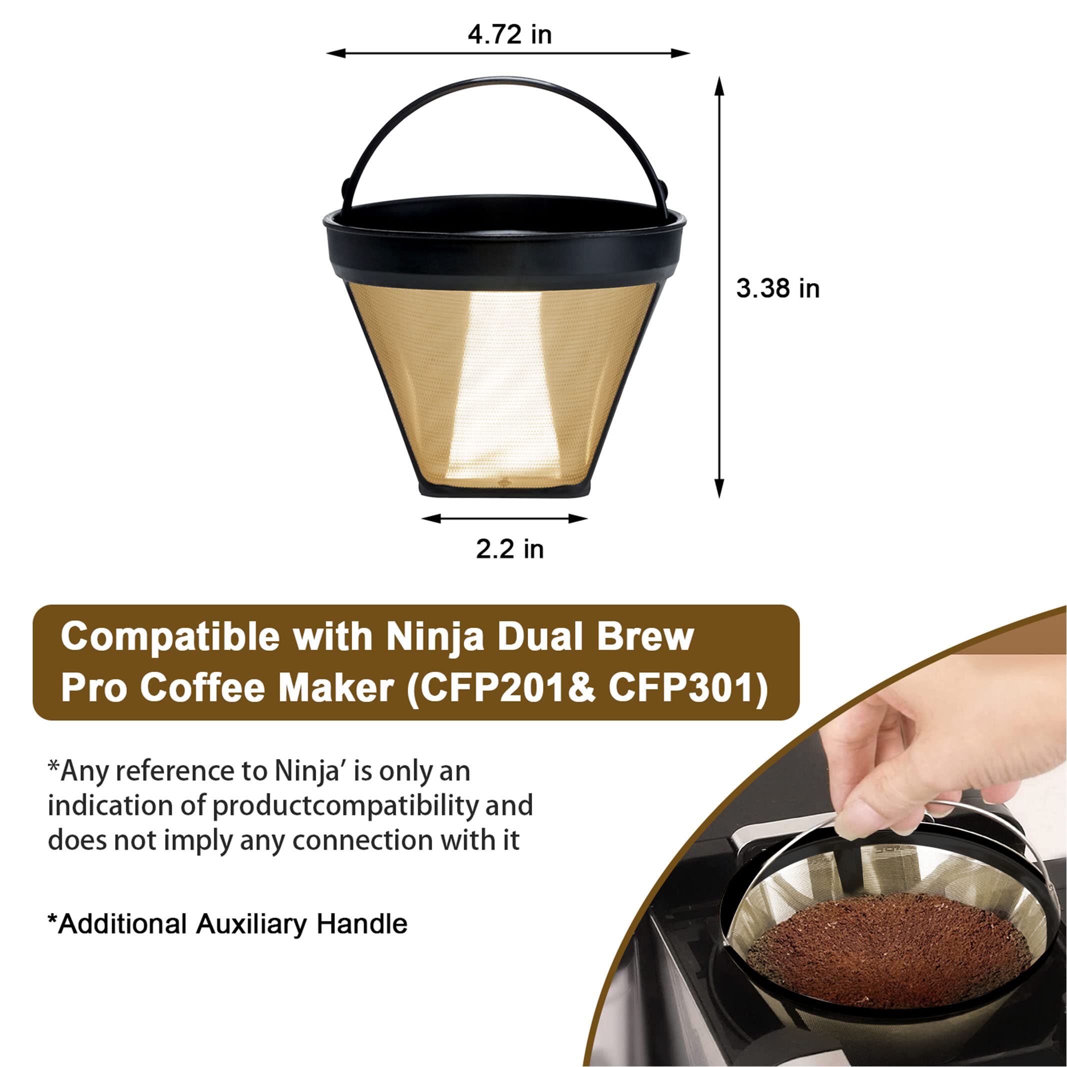 Reusable Coffee Filter for Ninja Dual Brew Coffee Maker,2 Pcs Reusable K cups Coffee Pods and 1 pcs Coffee Maker Filter #4 Compatible with Ninja CFP301 CFP201 CFP400 Coffee