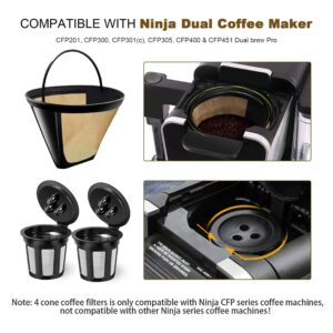 Reusable Coffee Filter for Ninja Dual Brew Coffee Maker,2 Pcs Reusable K cups Coffee Pods and 1 pcs Coffee Maker Filter #4 Compatible with Ninja CFP301 CFP201 CFP400 Coffee