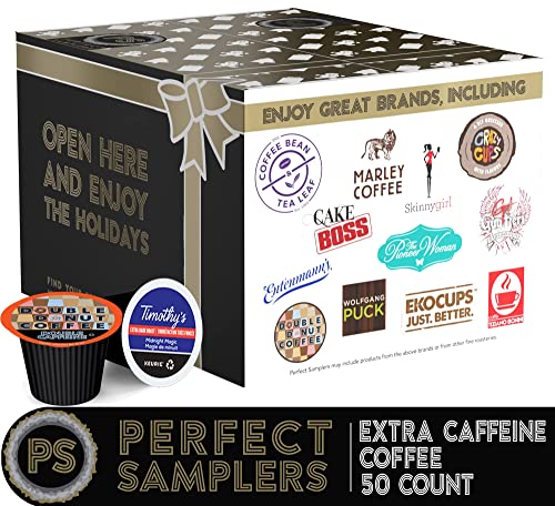 High Caffeine Coffee Pods Variety Pack - Sample The Strongest Coffee From the Top Brands with Our Extra Caffeine Sampler of 50 Coffee Pods Compatible with Keurig K Cup Coffee Makers