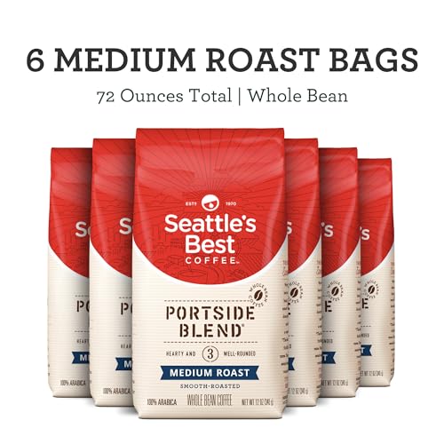 Seattle's Best Coffee Portside Blend Medium Roast Whole Bean Coffee | 12 Ounce Bags (Pack of 6)