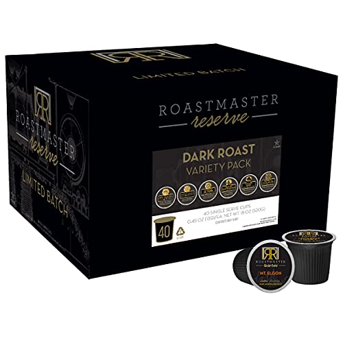 Roastmaster Reserve Dark Roast Coffee Variety Pack – 40ct. Limited-Batch Rare Coffee, Recyclable Single Serve Coffee Pods, k-cup compatible including 2.0