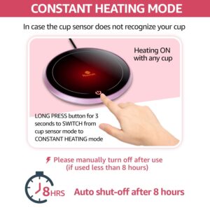 Nouvati Mug Warmer/Candle Warmer Plate/Coffee Warmer for Desk Auto Shut Off: Excellent Heating, 2 Heating Modes, Safety Features, Sleek & Compact Design; Tea Warmer (Rose Pink)