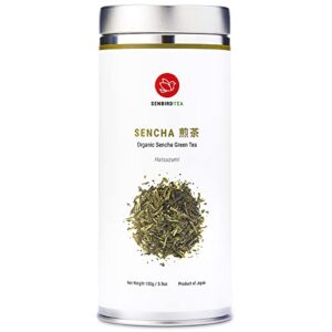 senbird organic sencha - japanese green tea - from shizuoka, japan - loose leaf tea in airtight tea tin (3.5oz/100g)