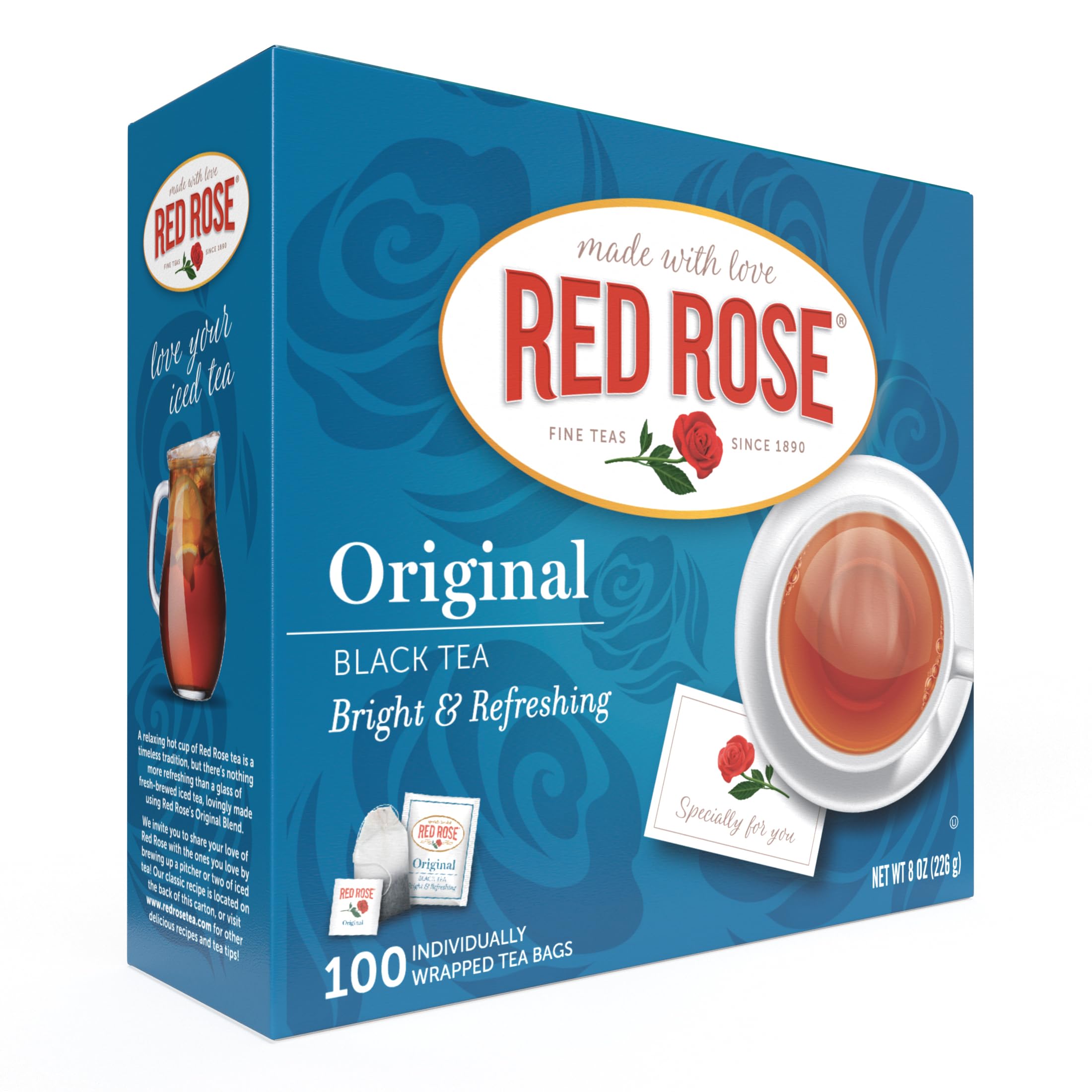 Red Rose Original Full Flavored Black Tea Specially Blended Strong Black Tea with 100 Tea Bags, Contains Caffeine Brew Hot/Cold Original Black Tea