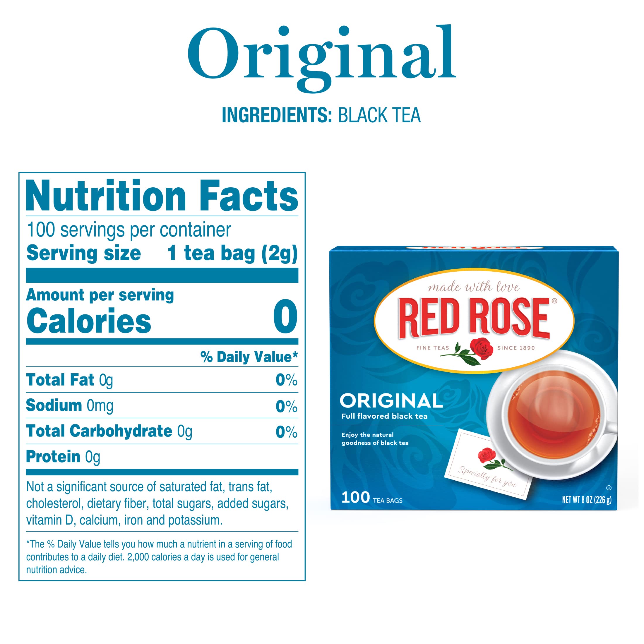 Red Rose Original Full Flavored Black Tea Specially Blended Strong Black Tea with 100 Tea Bags, Contains Caffeine Brew Hot/Cold Original Black Tea