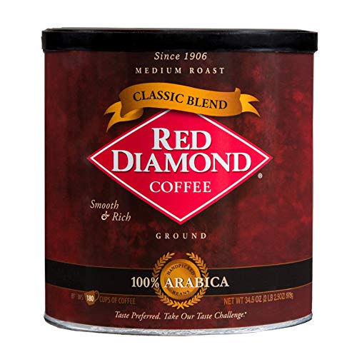 Red Diamond Ground Coffee | Classic Blend | Medium Roast | Arabica Beans | Smooth & Rich Flavor | 34.5 Ounce Resealable Can