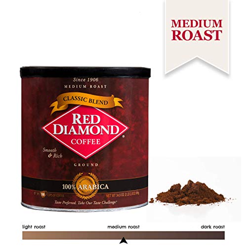 Red Diamond Ground Coffee | Classic Blend | Medium Roast | Arabica Beans | Smooth & Rich Flavor | 34.5 Ounce Resealable Can