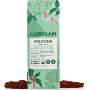 goodsam organic ground coffee, medium roast 2 lb, colombian single origin, non gmo arabica beans, vegan, keto, regenerative farming, direct trade