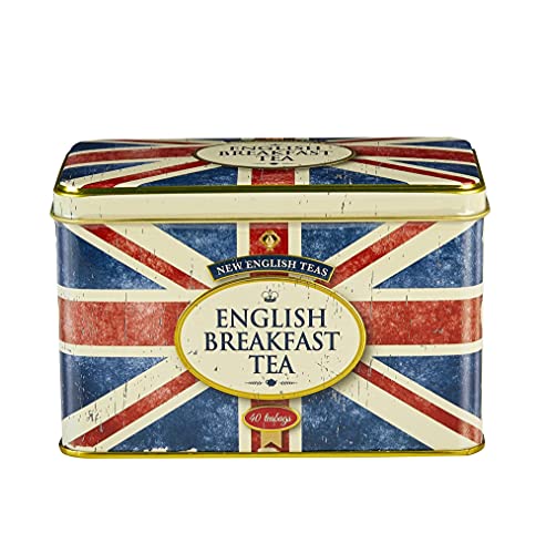 New English Teas Union Jack Tea Tin with 40 English Breakfast Teabags, British Souvenir