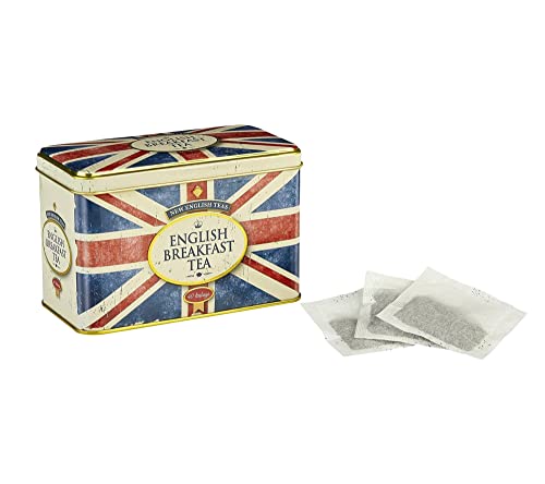 New English Teas Union Jack Tea Tin with 40 English Breakfast Teabags, British Souvenir