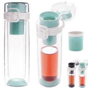 mosi portable tea infuser bottle loose leaf tea - award winning design - travel tea infuser tumbler with leak proof lid - double wall insulated tea thermos - tea travel accessories - mint