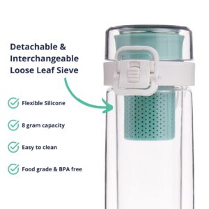 Mosi Portable Tea Infuser Bottle Loose Leaf Tea - Award Winning Design - Travel Tea Infuser Tumbler with Leak Proof Lid - Double Wall Insulated Tea Thermos - Tea Travel Accessories - Mint