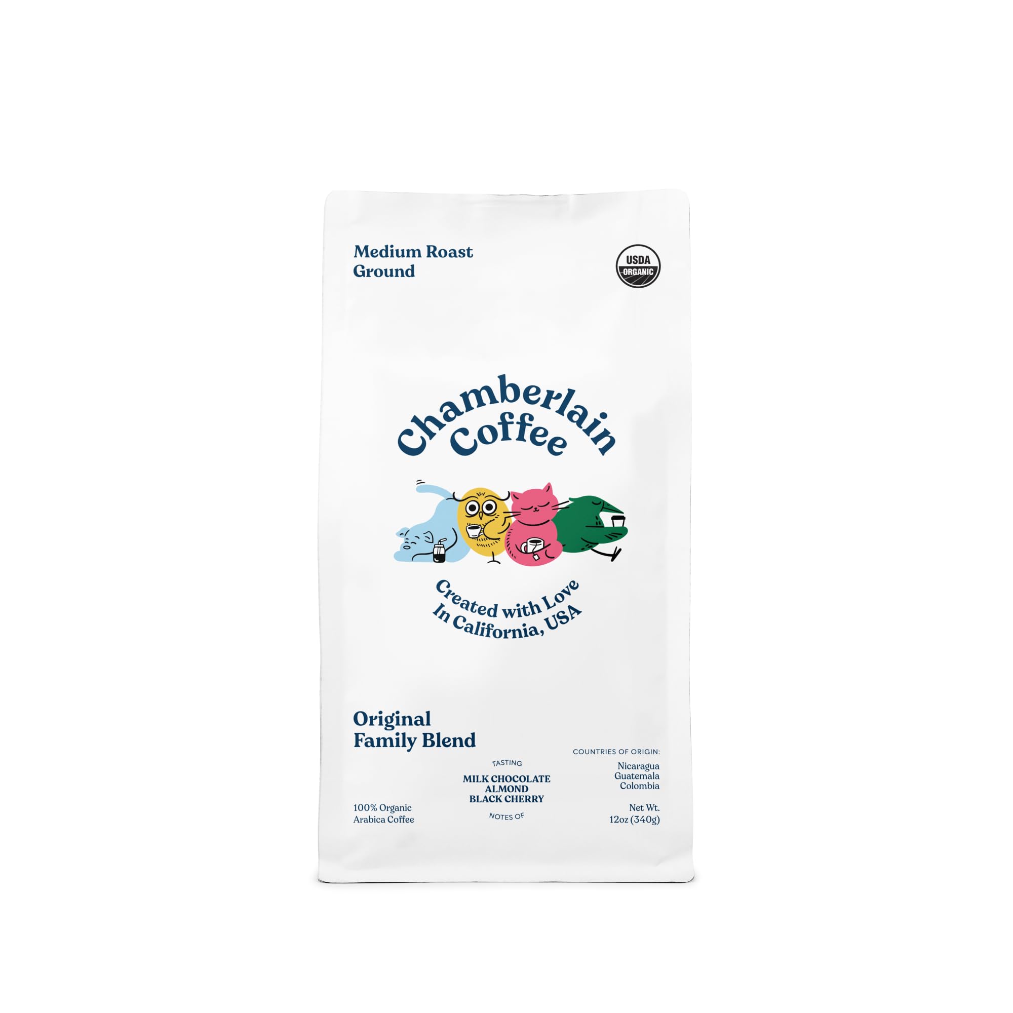 Chamberlain Coffee The Original Family Blend - Medium Roast Ground Coffee Beans with Notes of Milk Chocolate, Almond & Black Cherry - Specialty Ground Coffee Freshly Roasted In California - 12 oz