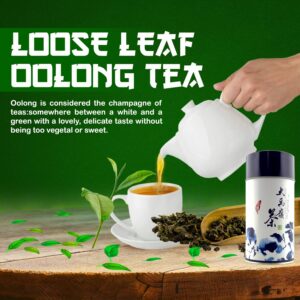 Oolong Loose Leaf Tea in Aesthetic Tea Tin, 70 Cups of Fresh, Smooth Aromatic High Mountain Oolong Tea from Taiwan, Alishan Tea District, For Relaxation, Peace and Health, Long Lasting, Unsweetened