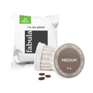 fabula coffee usda organic coffee pods for keurig, keurig 2 machines, medium roast, low acid coffee k-cups, 24 ct, single origin - mold free - fair trade - non-gmo kcups, compostable, biodegradable