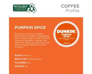 Dunkin Donuts Pumpkin Spice Coffee, 22 coffee pods, compatible with Keurig Coffee Makers