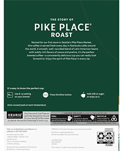 Starbucks Pike Place Roast, K-Cup Portion Pack for Keurig K-Cup Brewers, 24 K-Cups (Pack of 2)