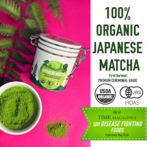 Matcha Organics - Premium Ceremonial Grade Matcha Green Tea Powder - Authentic 1st Harvest Japanese Green Tea - USDA & JAS Organic - Perfect for Ceremonial Matcha Latte Powder Smoothies 30g Tin 1.06oz