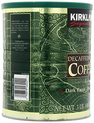 Kirkland Signature 100% Colombian Dark Roast Decaffeinated Ground Coffee, 3 Pound (Pack of 2)