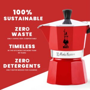 Bialetti - Moka Espress: Iconic Stovetop Espresso Maker, Makes Real Italian Coffee, Moka Pot 6 Cups (6 Oz), Aluminium, Red