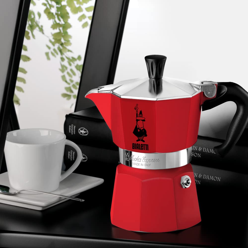 Bialetti - Moka Espress: Iconic Stovetop Espresso Maker, Makes Real Italian Coffee, Moka Pot 6 Cups (6 Oz), Aluminium, Red