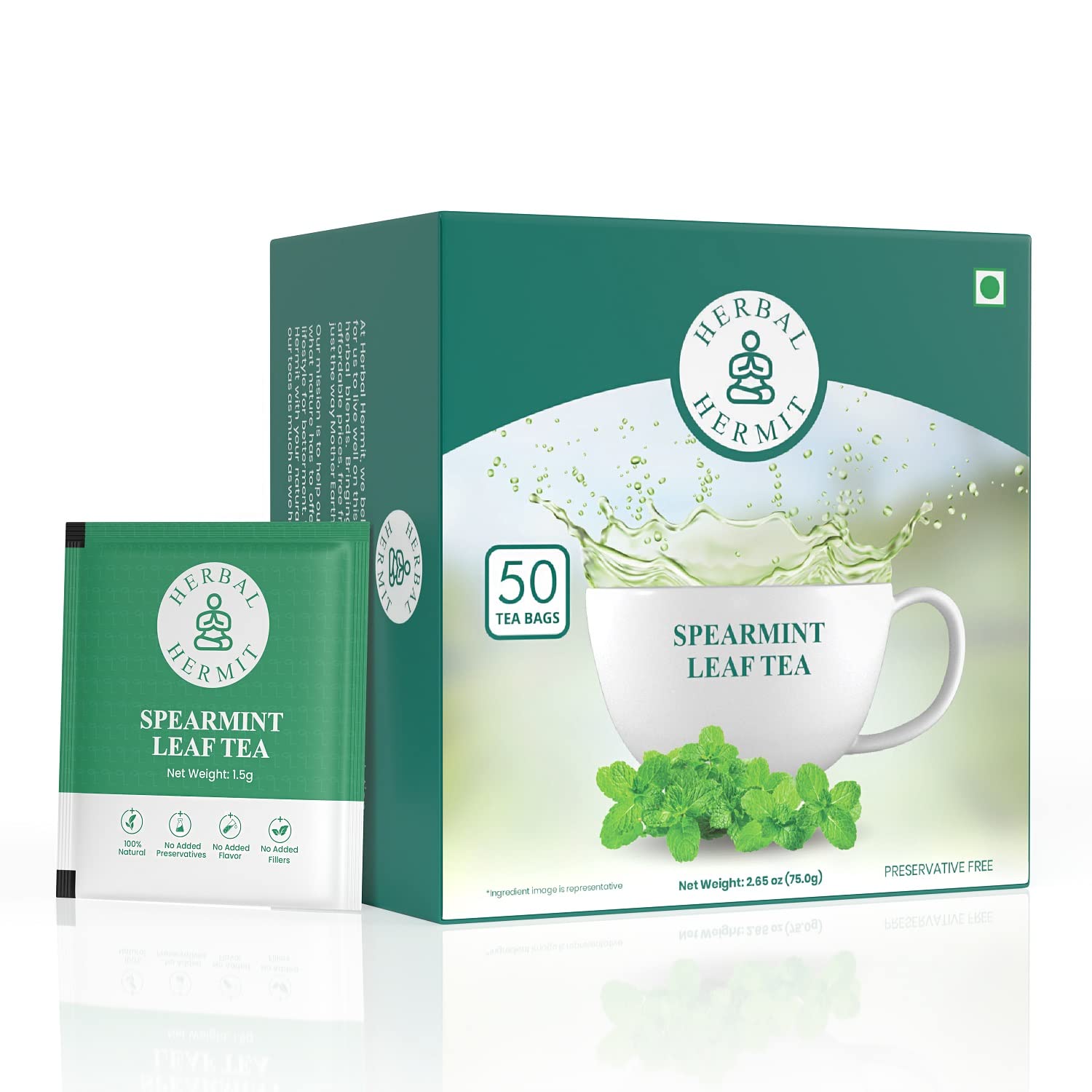 Spearmint Tea (50 Tea Bags) with Natural Spearmint Leaves Herbal Tea in Caffeine Free Easy to Use Tea Bags