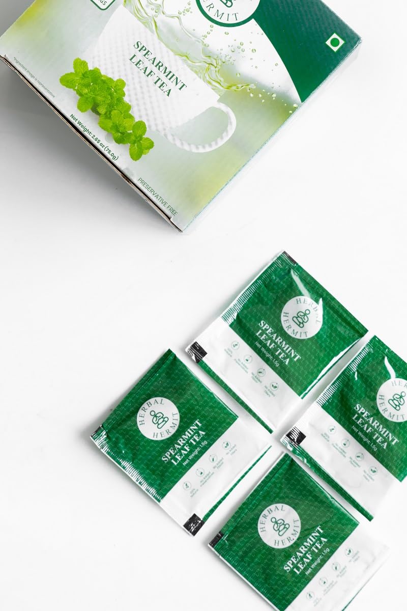 Spearmint Tea (50 Tea Bags) with Natural Spearmint Leaves Herbal Tea in Caffeine Free Easy to Use Tea Bags